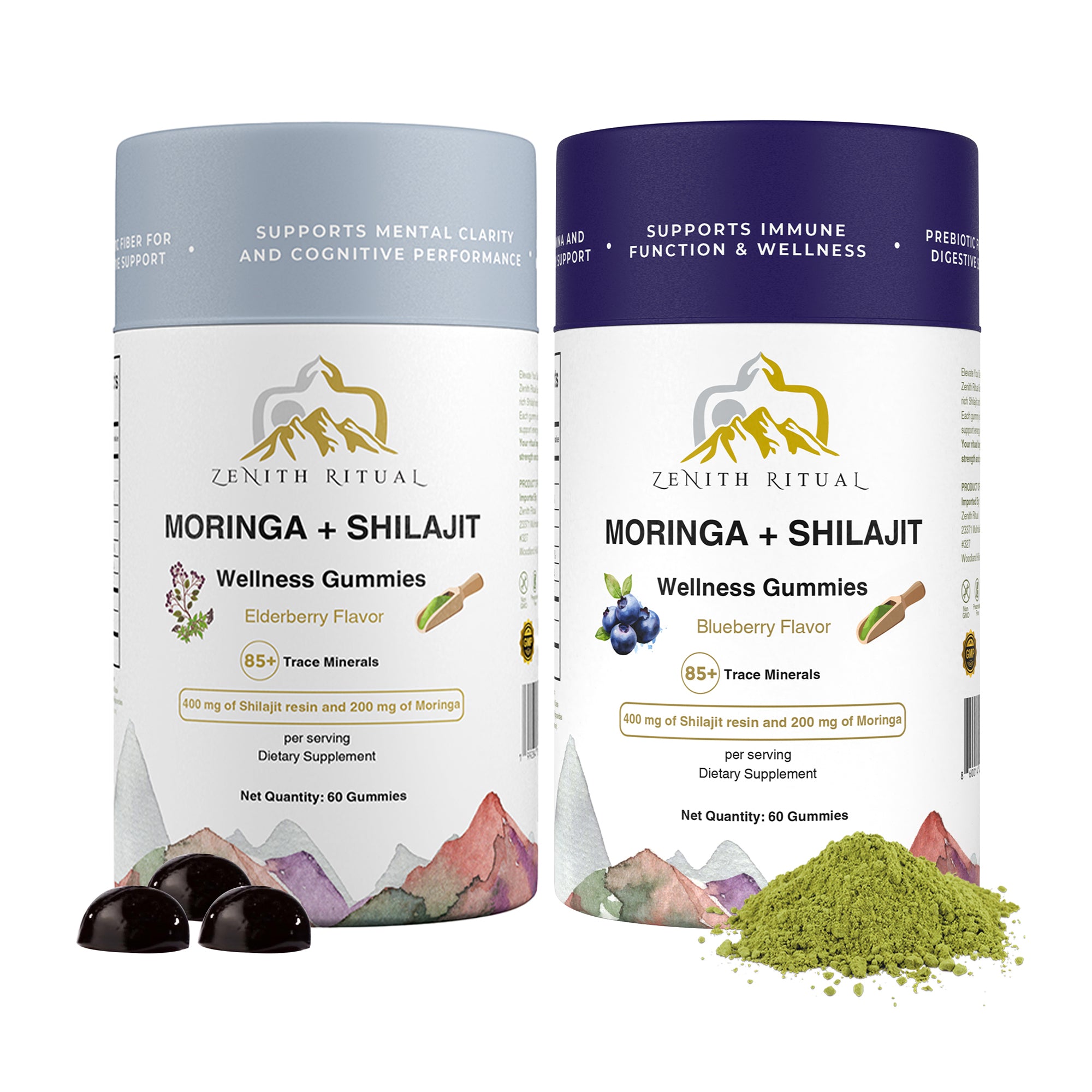 Shilajit & Moringa Gummies 2-Pack Bundle – Elderberry & Blueberry Flav